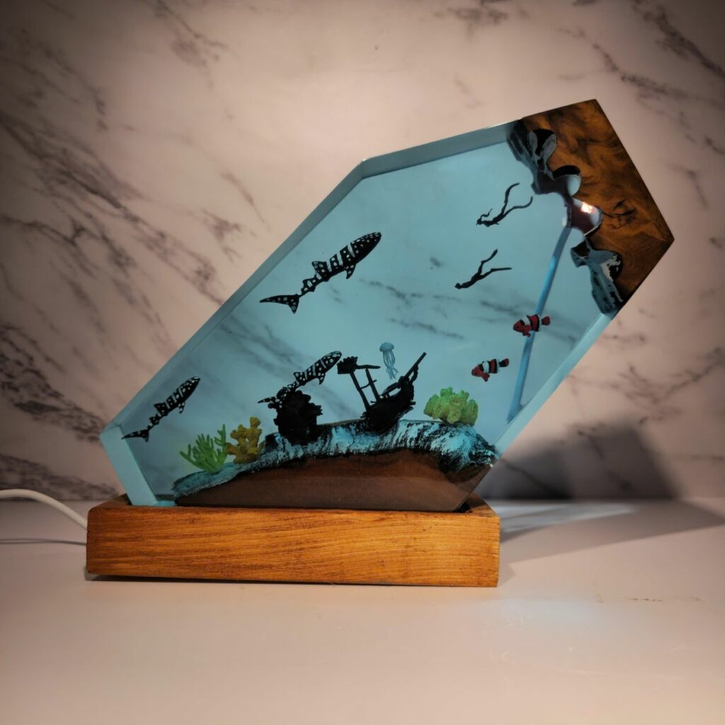 Divers and Whale Shark Resin Lamp, Ocean Lamp - Resinartgift - Epoxy ...